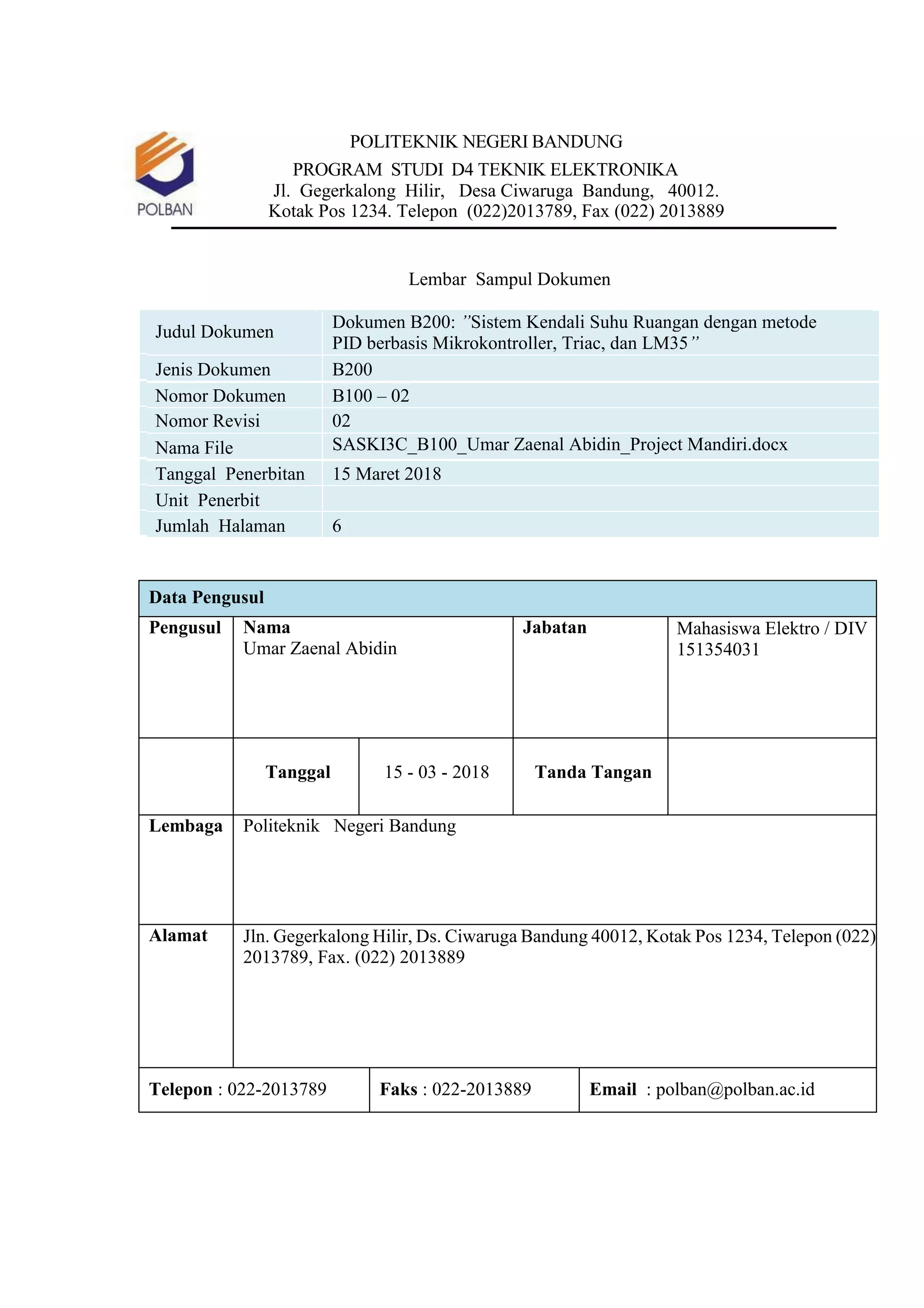 Sistem Kendali Digita_3C_B100-B600_Umar Zaenal Abidin_Project Mandiri | PDF