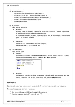 SAS Programming Notes | DOCX