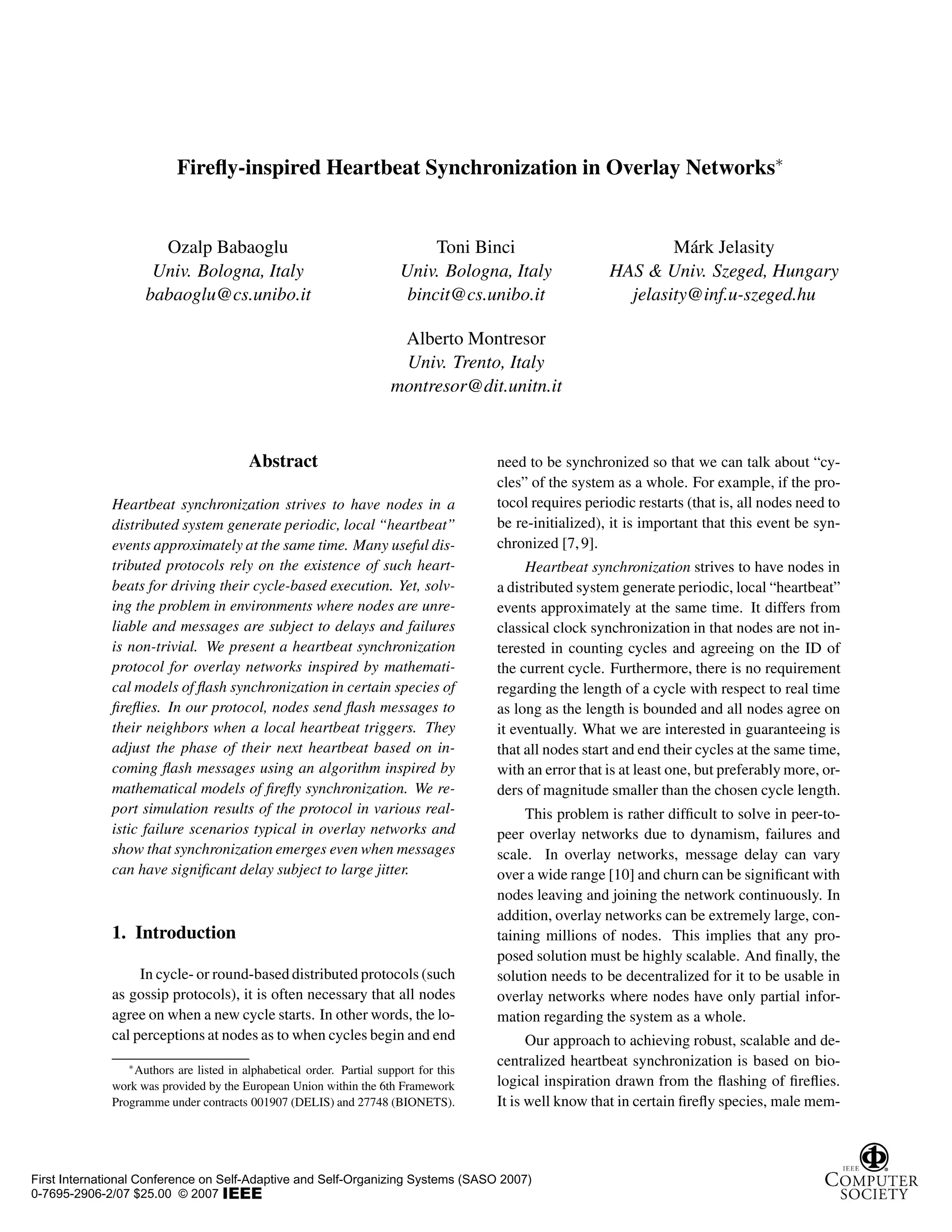 Fireﬂy-inspired Heartbeat Synchronization in Overlay Networks | PDF