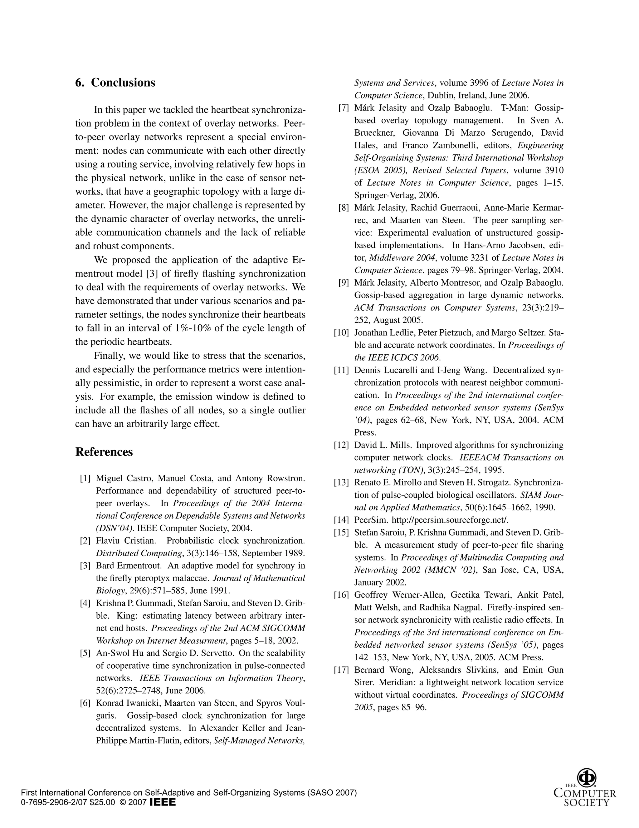 Fireﬂy-inspired Heartbeat Synchronization in Overlay Networks | PDF