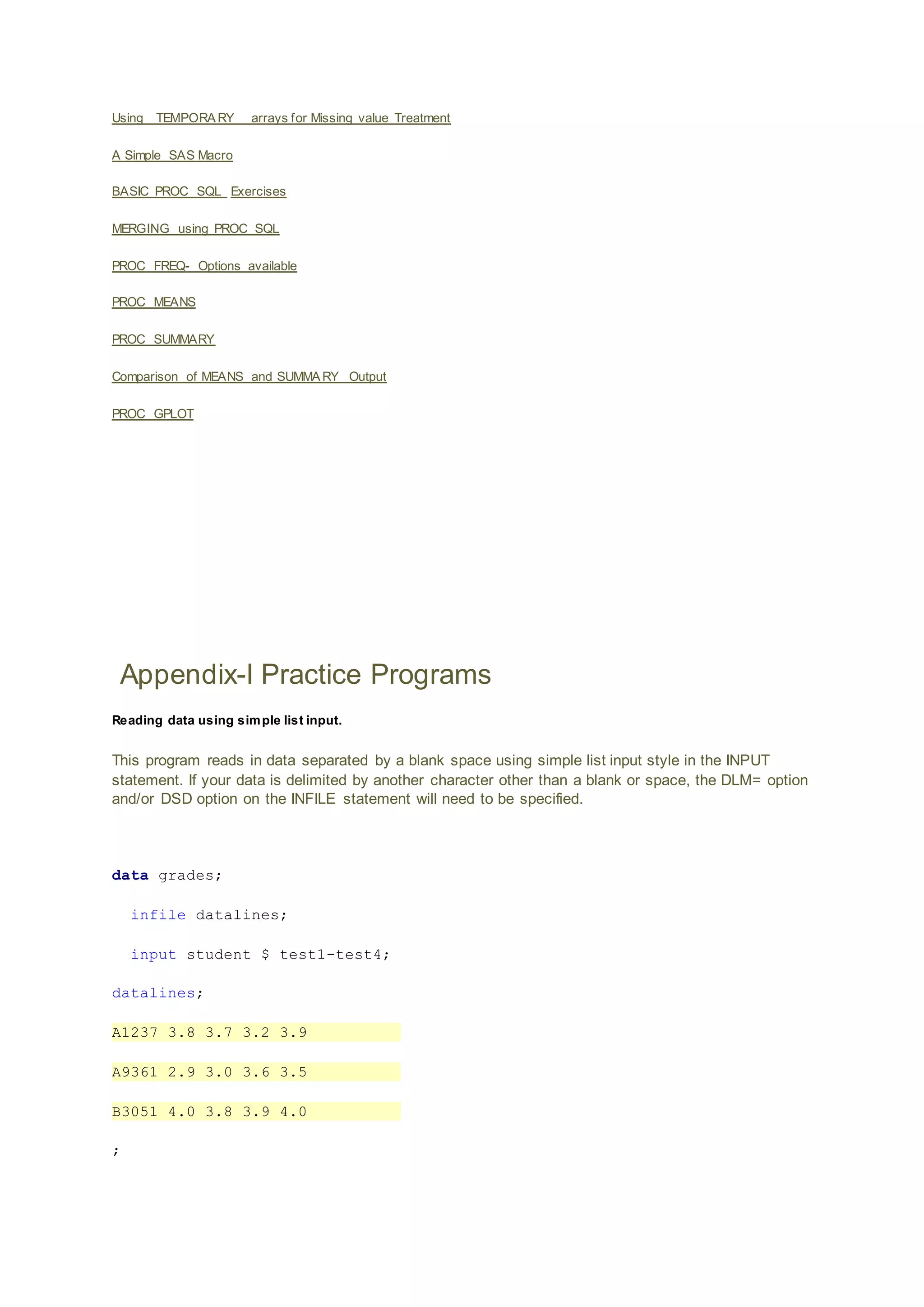 Sas practice programs | PDF