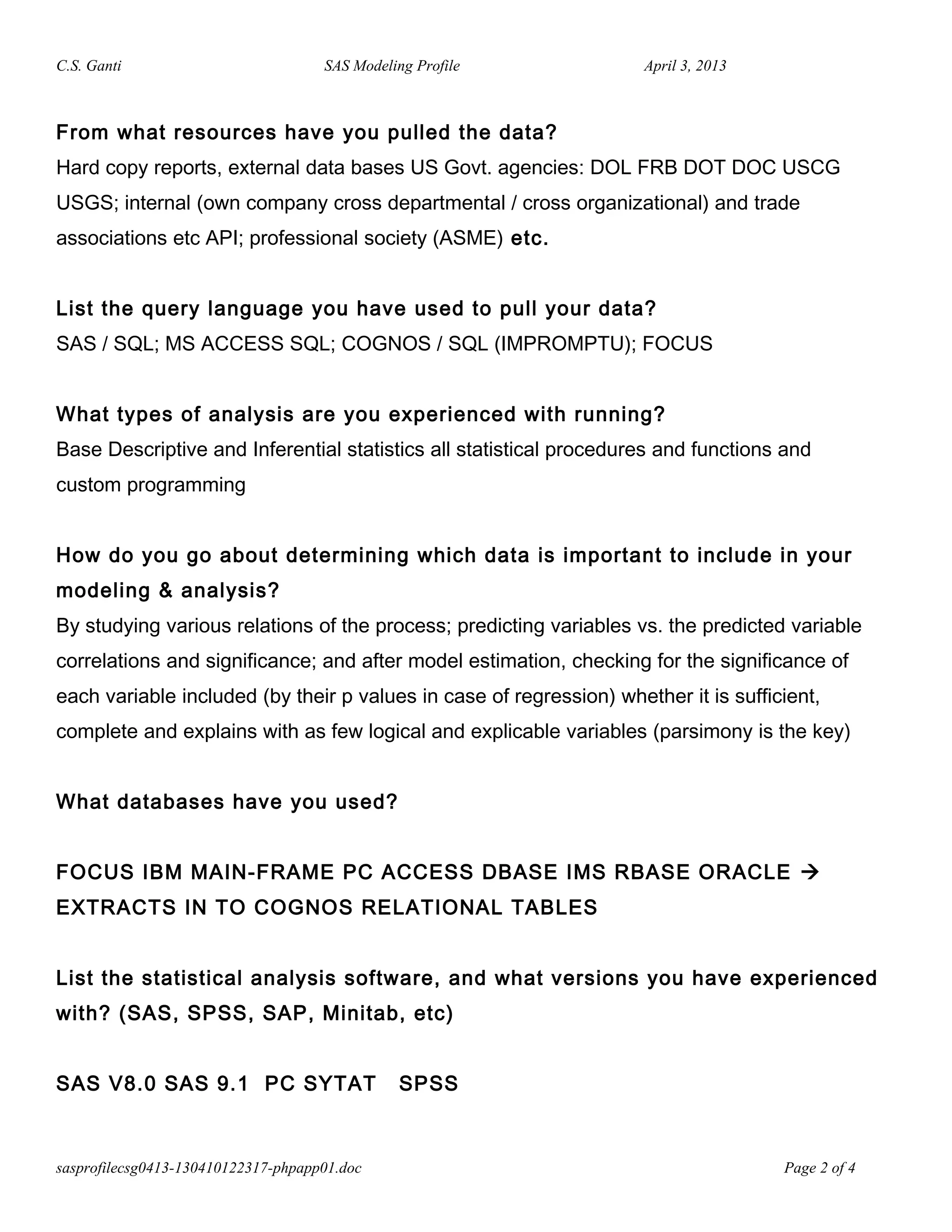Sas profile csg_0413 | DOC | Databases | Computer Software and Applications