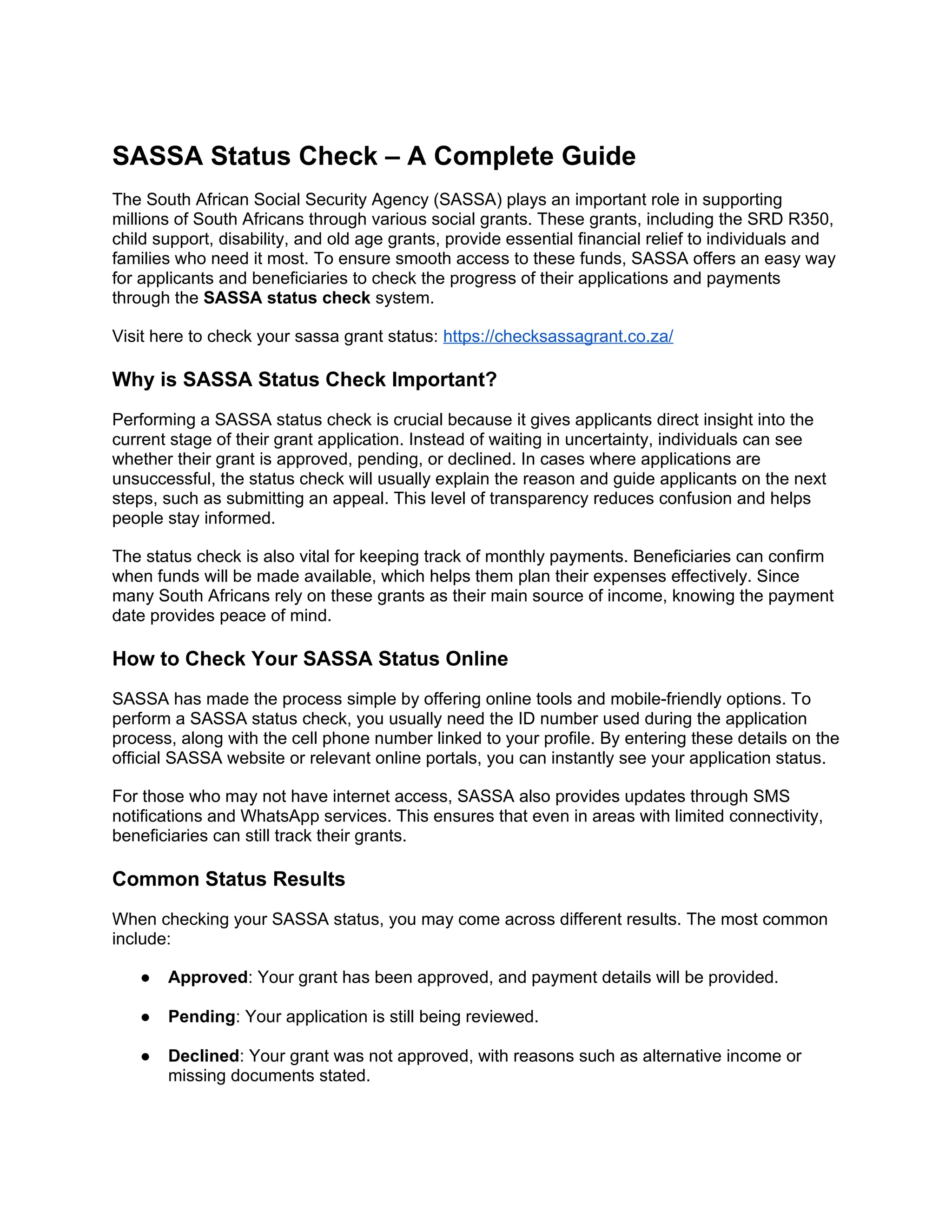 SASSA SRD Status Check – A Complete Guide | DOCX