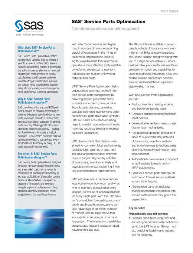 Sas Service Parts Optimization | PDF