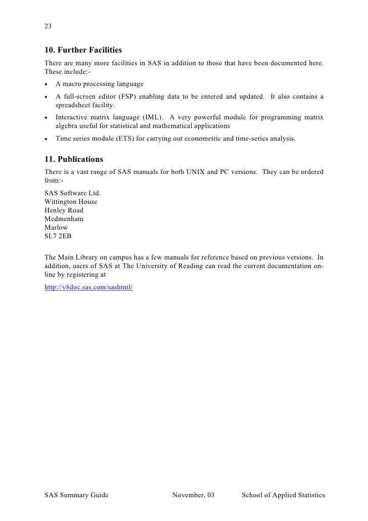 Sas summary guide