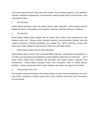 Sastera Cerita Rakyat (KESUSASTERAAN MELAYU TRADISIONAL) | DOCX
