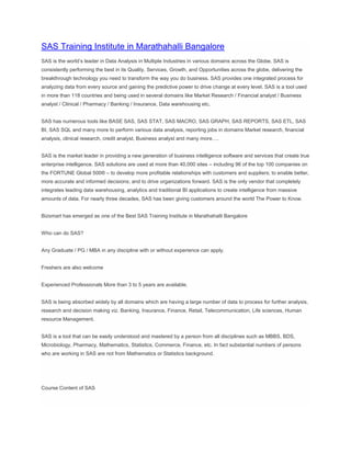 Sas training institute in marathahalli bangalore | PDF