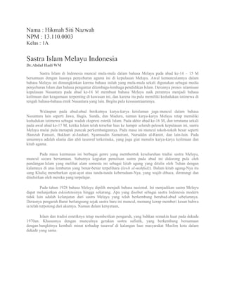 Sastra islam melayu | DOCX