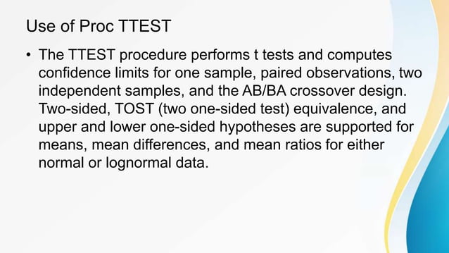 Sas Ttest Procedurepptx Programming Languages Computing
