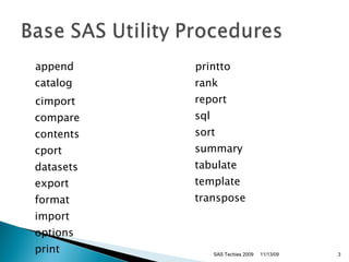 Utility Procedures in SAS | PPT