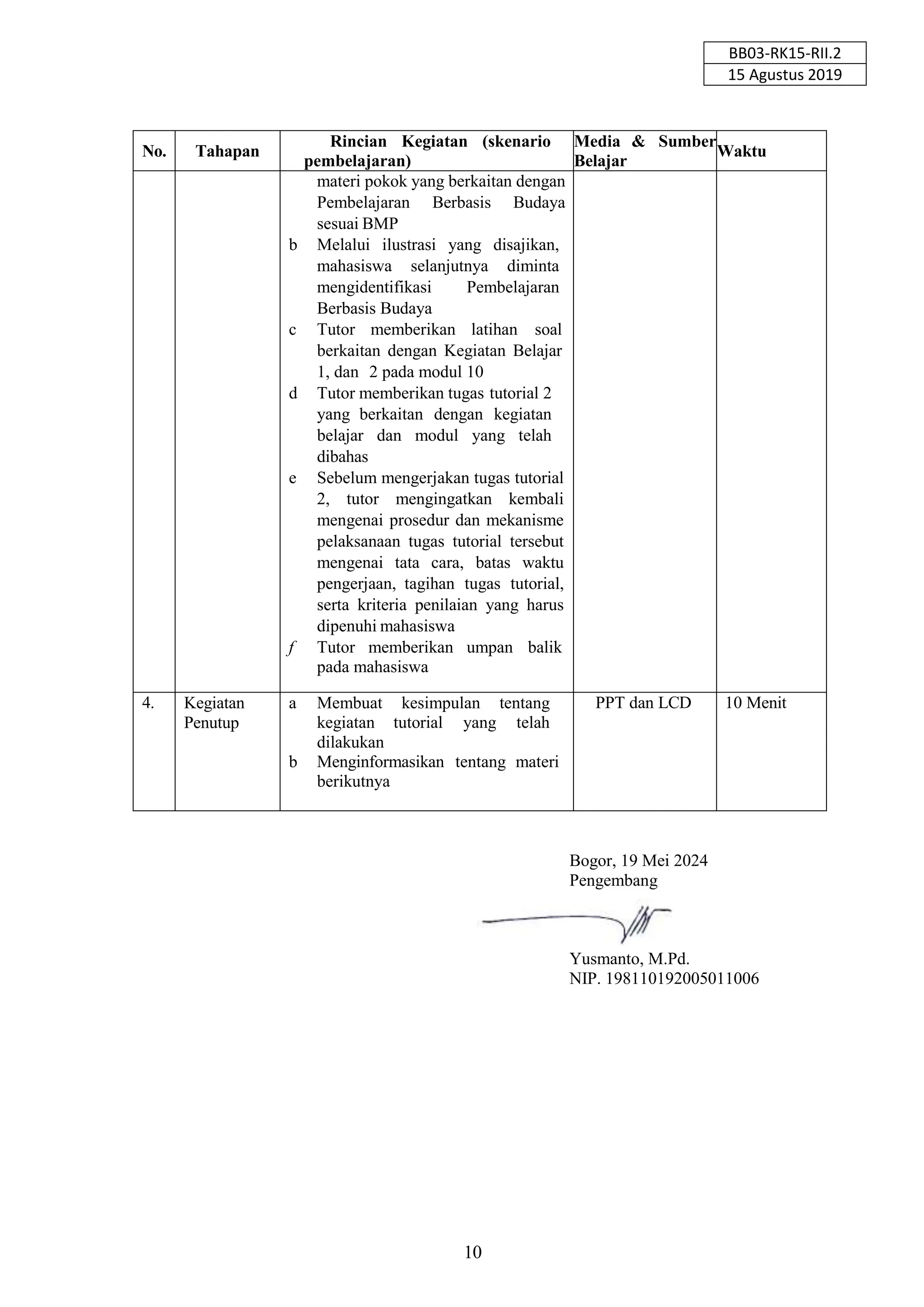 Satuan Acara Tutorial Mata Kuliah Pembaruan | DOCX
