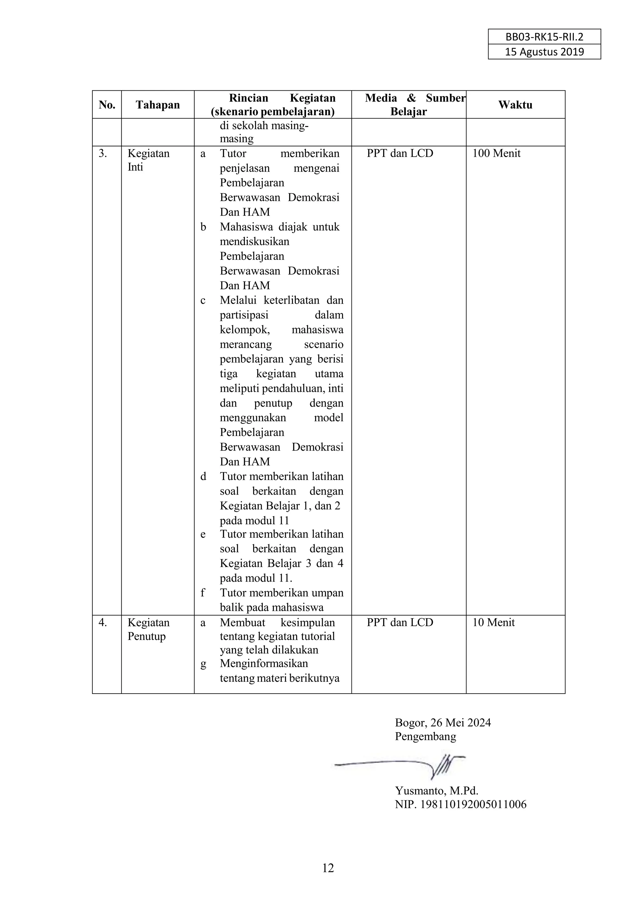 Satuan Acara Tutorial Mata Kuliah Pembaruan | DOCX