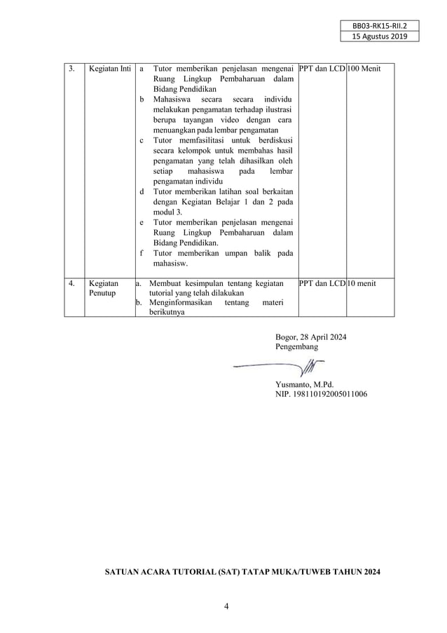 Satuan Acara Tutorial Mata Kuliah Pembaruan | PDF