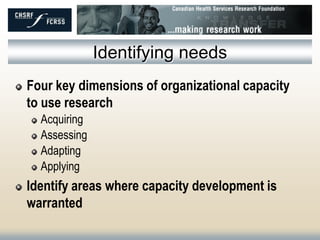 Self-Assessment Tool: Exploring Organizational Capacity to Use Research ...