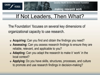 Self-Assessment Tool: Exploring Organizational Capacity to Use Research ...