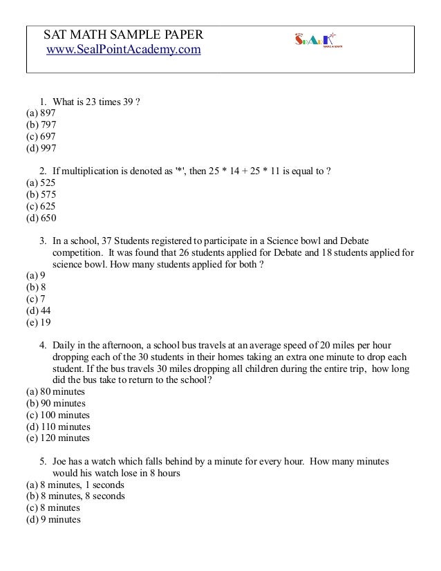 Sat Exam MATH Portion Sat Exam MATH Portion