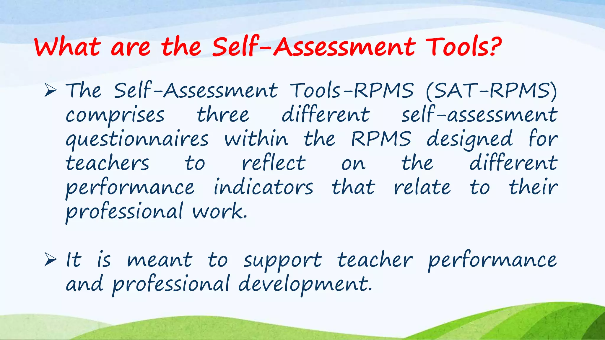 Self Assessment Tool in the RPMS | PPTX