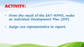 Self Assessment Tool in the RPMS | PPTX | Educational Assessment ...