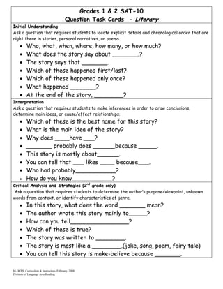 SAT Task Cards (grades 1 & 2) | PDF