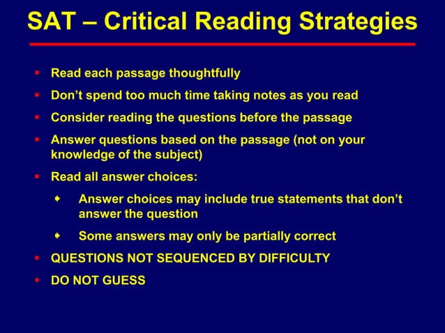 SAT Reading Basics for Beginners Power point | PPTX | Standardized ...
