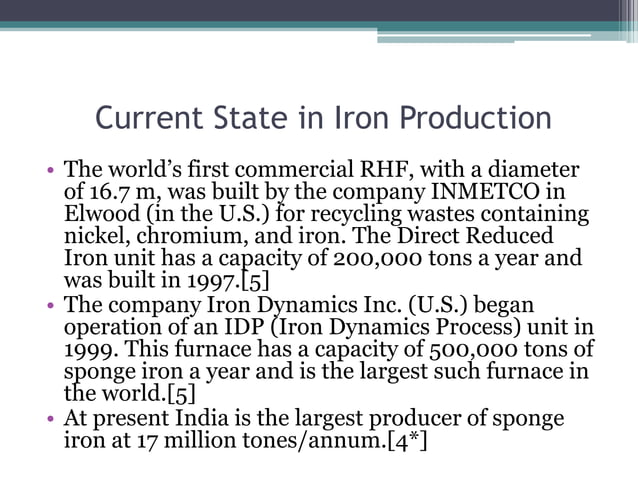 Production of Direct Reduced Iron in Rotary Hearth Furnace | PPTX