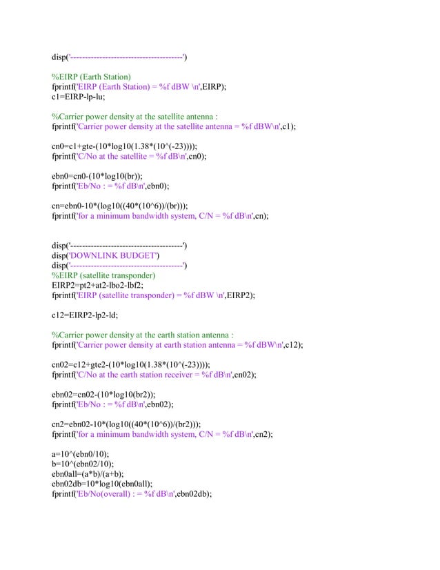 Satellite link-budget-analysis-matlab-code | PDF | Digital Audio | Computer Software and ...