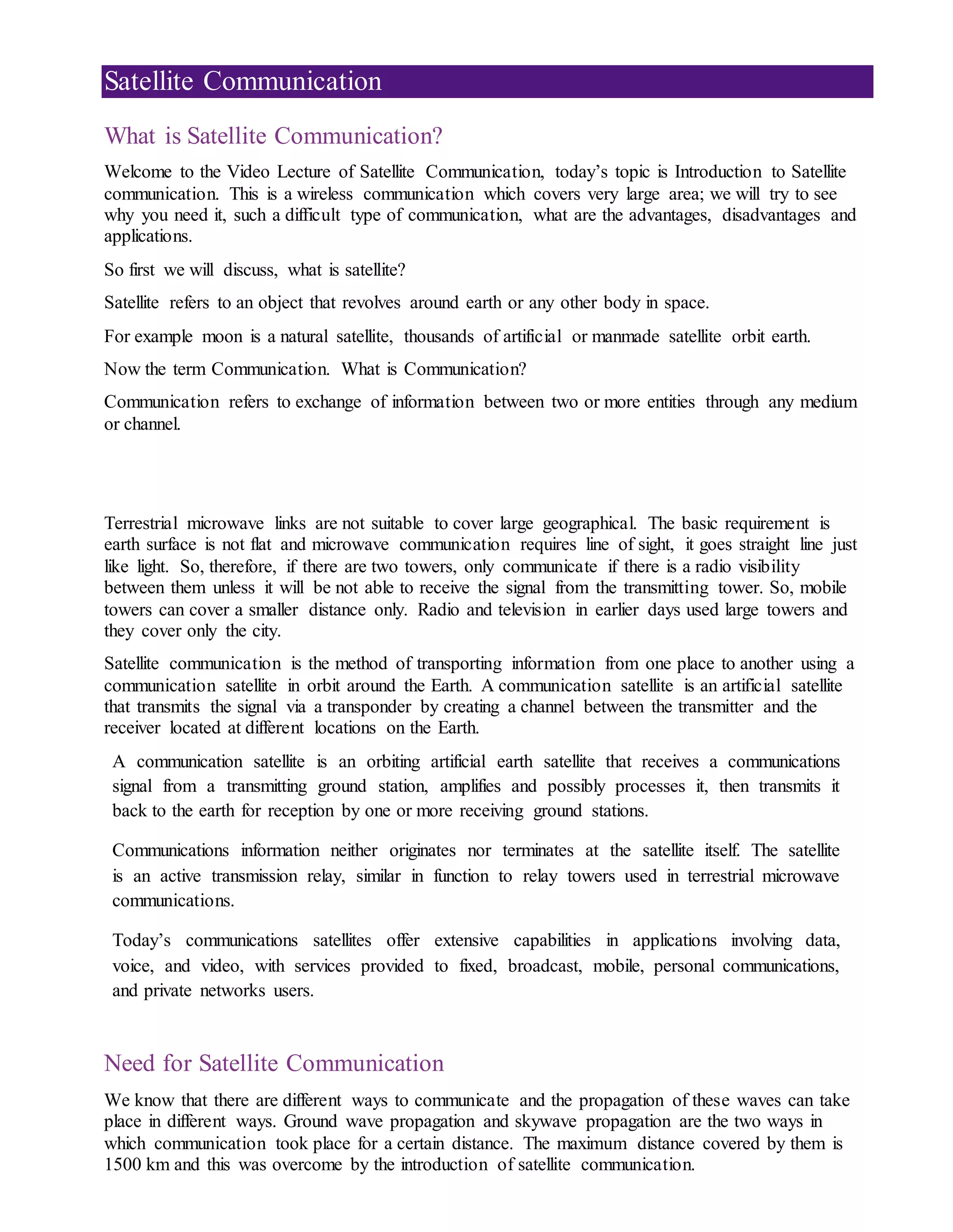 Satellite comm lect. final 1 | PDF