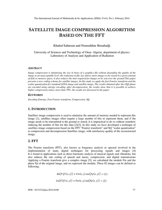 Satellite image compression algorithm based on the fft | PDF