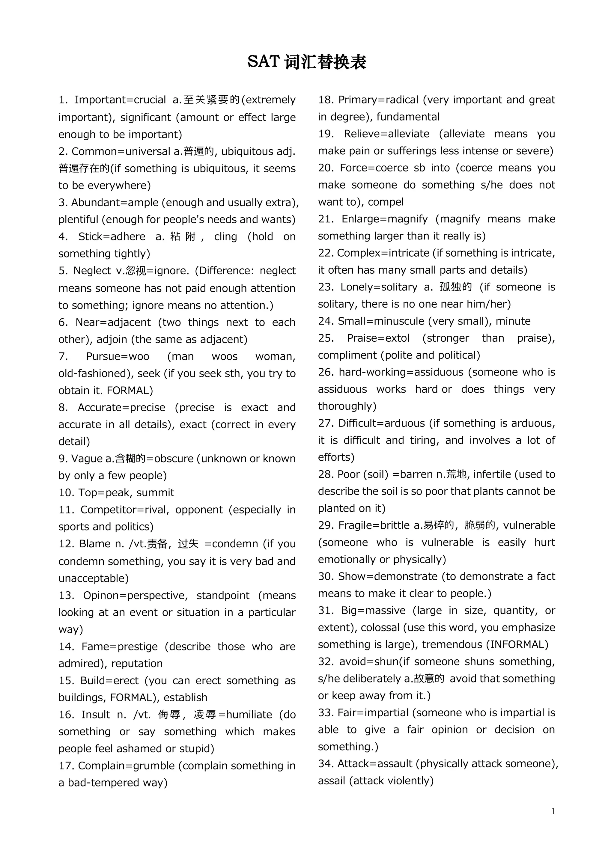 《Sat词汇替换表》帮助您写出好essay | PDF