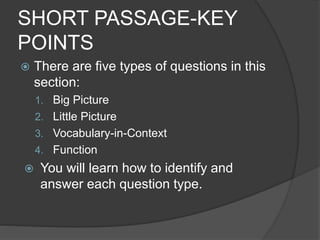Sat Exam Reading Strategies Short Passages | PPTX