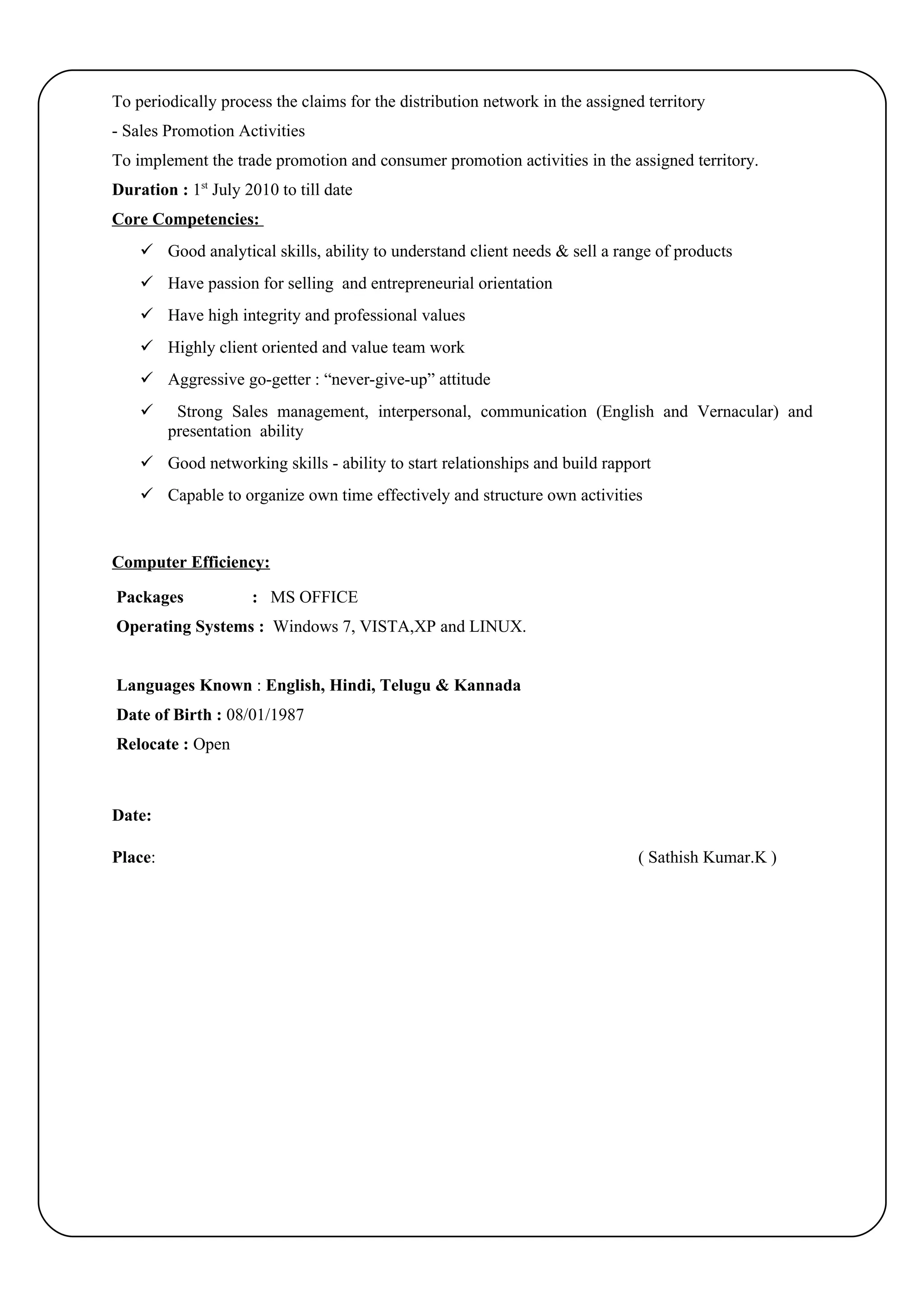 Sathish Resume Template New July | DOC