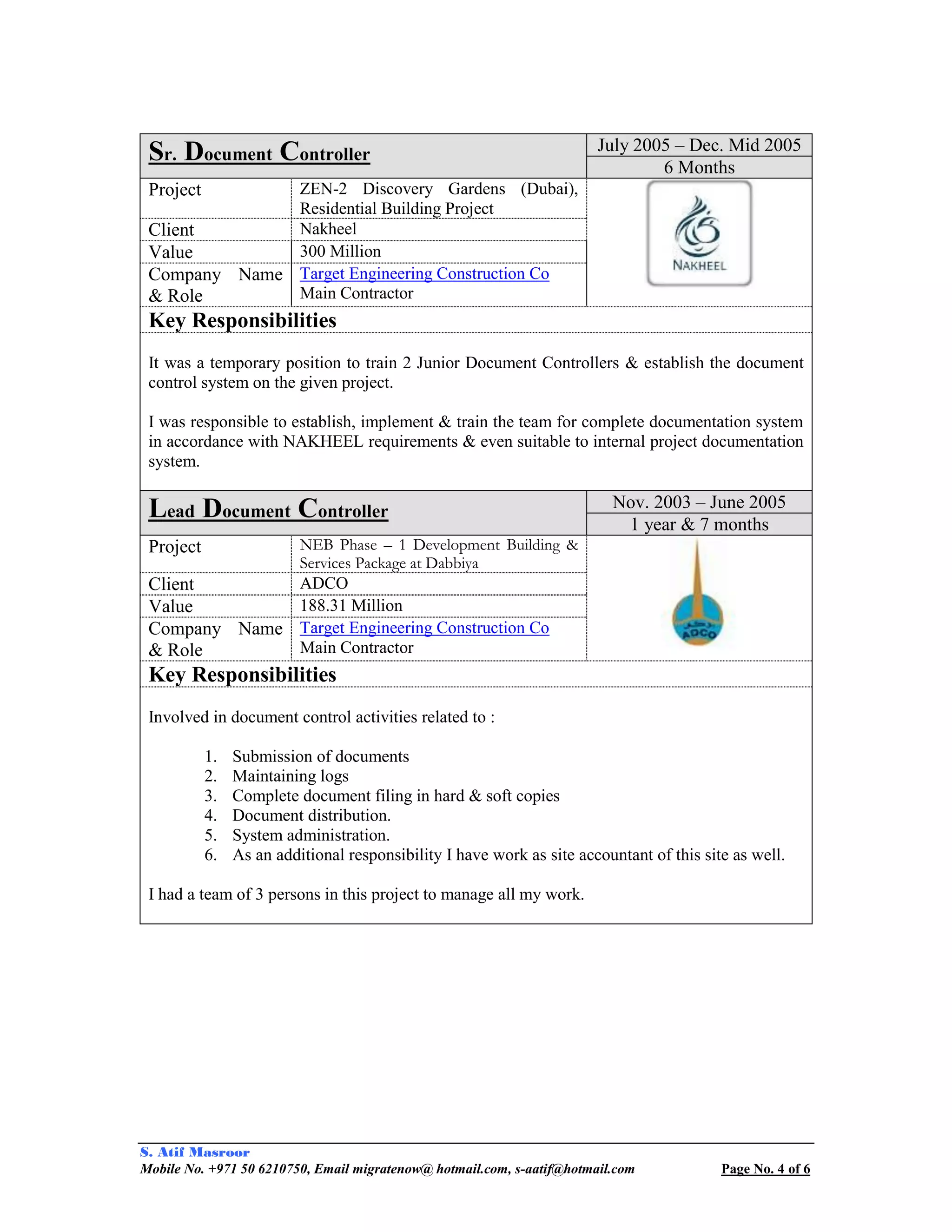 CV - S Atif Masroor - Document Control Manager / Specialist | PDF