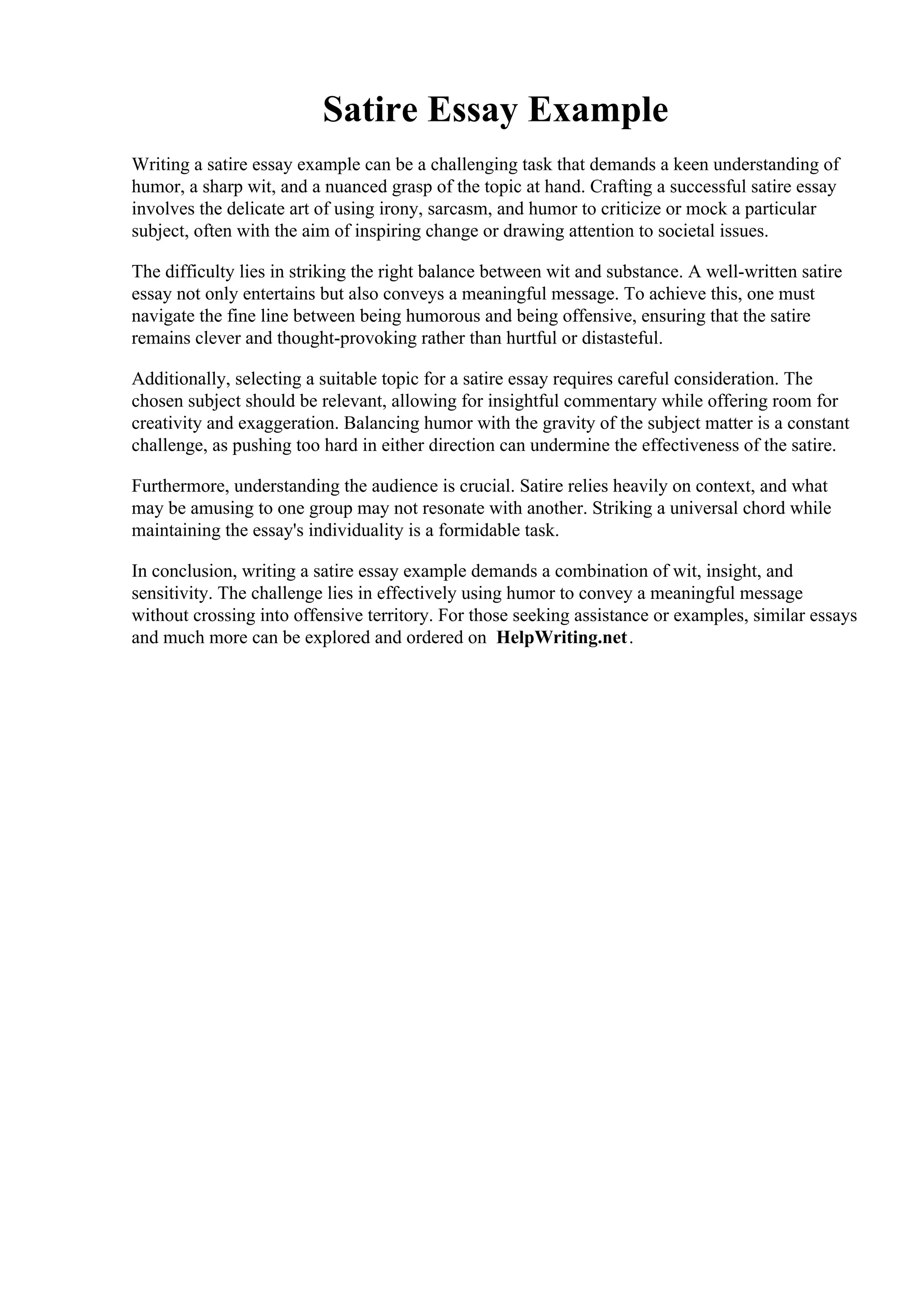 Satire Essay Example | PDF