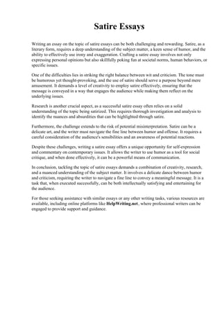 Satire Essays. University of North Dakota | PDF