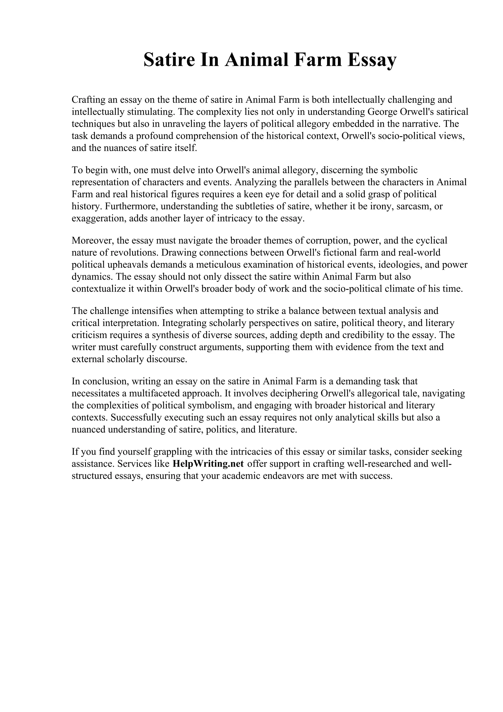 Satire In Animal Farm Essay.pdf