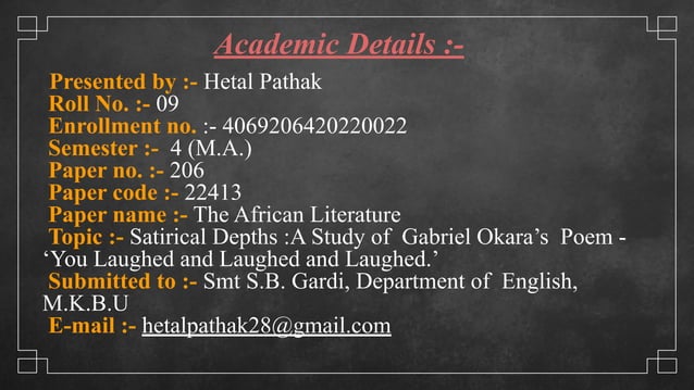 Satirical Depths - A Study of Gabriel Okara's Poem - 'You Laughed and ...