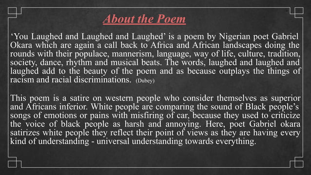 Satirical Depths - A Study of Gabriel Okara's Poem - 'You Laughed and ...