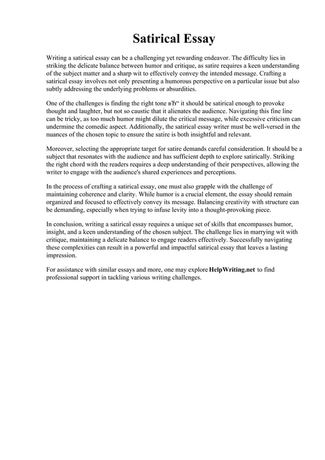 Satirical Essay. Step-By-Step Guide on Writing Satirical Essays | PDF