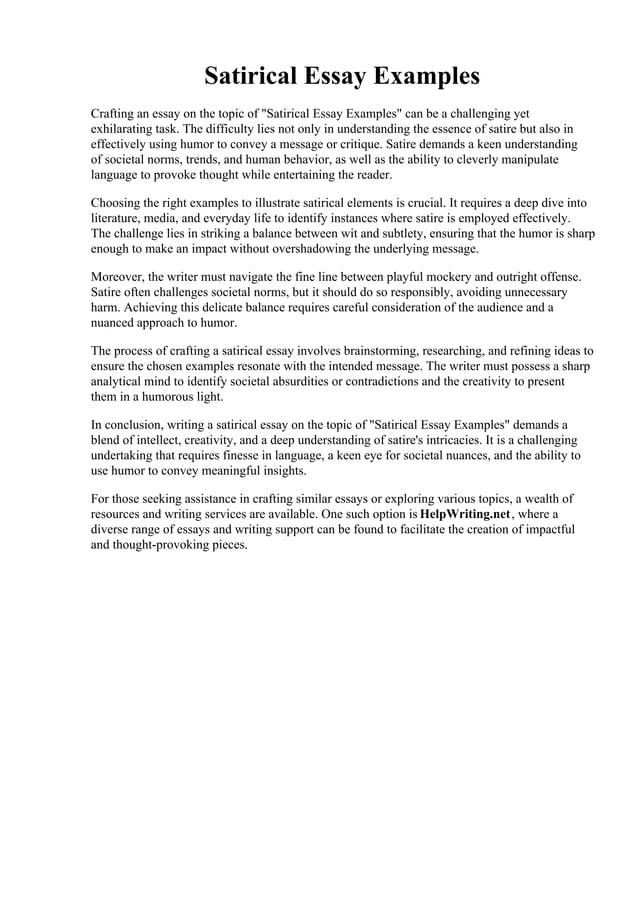 Satirical Essay Examples | PDF