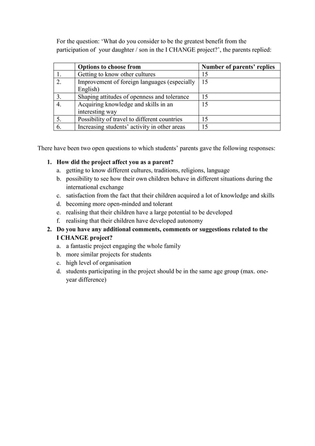 REPORT: Final satisfaction questionnaire - SPANISH FAMILIES | PDF ...