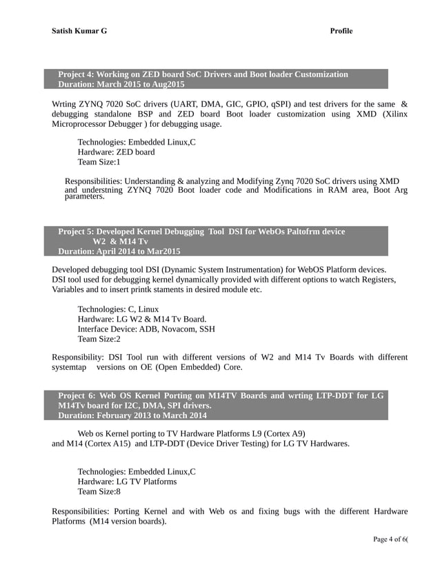Linux Kernel , BSP, Boot Loader, ARM Engineer - Satish profile | DOC | Operating Systems ...