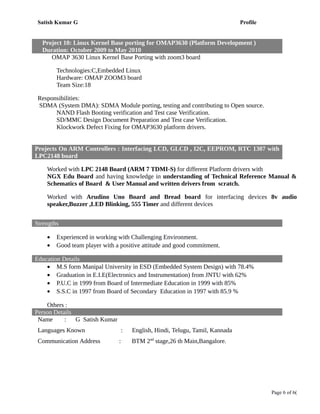 Linux Kernel , BSP, Boot Loader, ARM Engineer - Satish profile | DOC