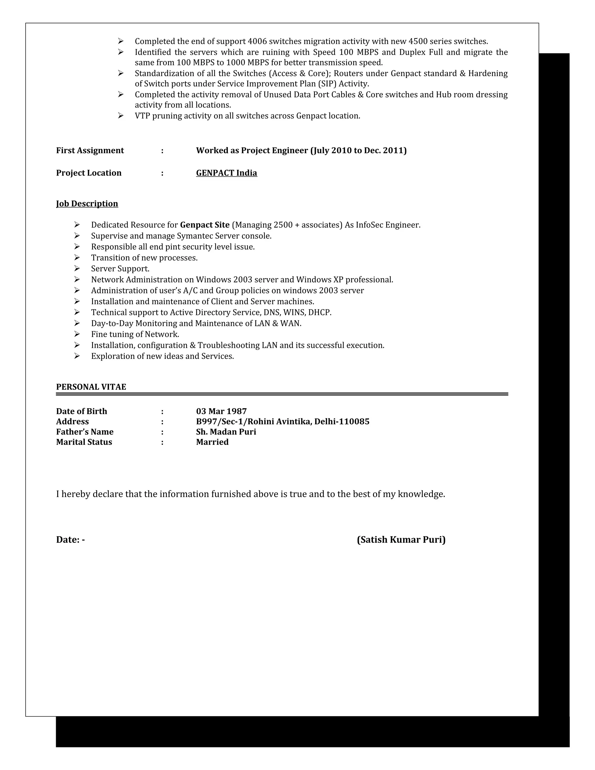 Satish resume | DOC