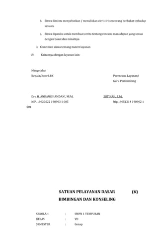 Satuan layanan bk kelas vii smp | DOC