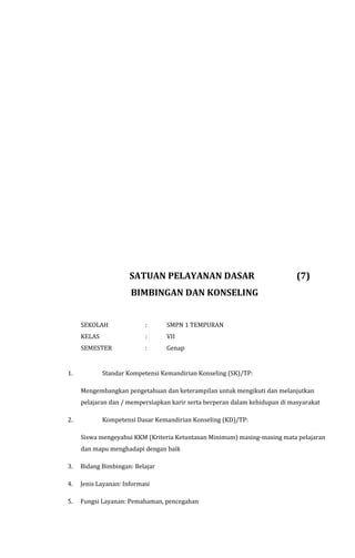 Satuan layanan bk kelas vii smp | DOC