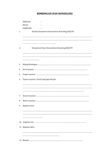 Satuan layanan bk kelas vii smp | DOC