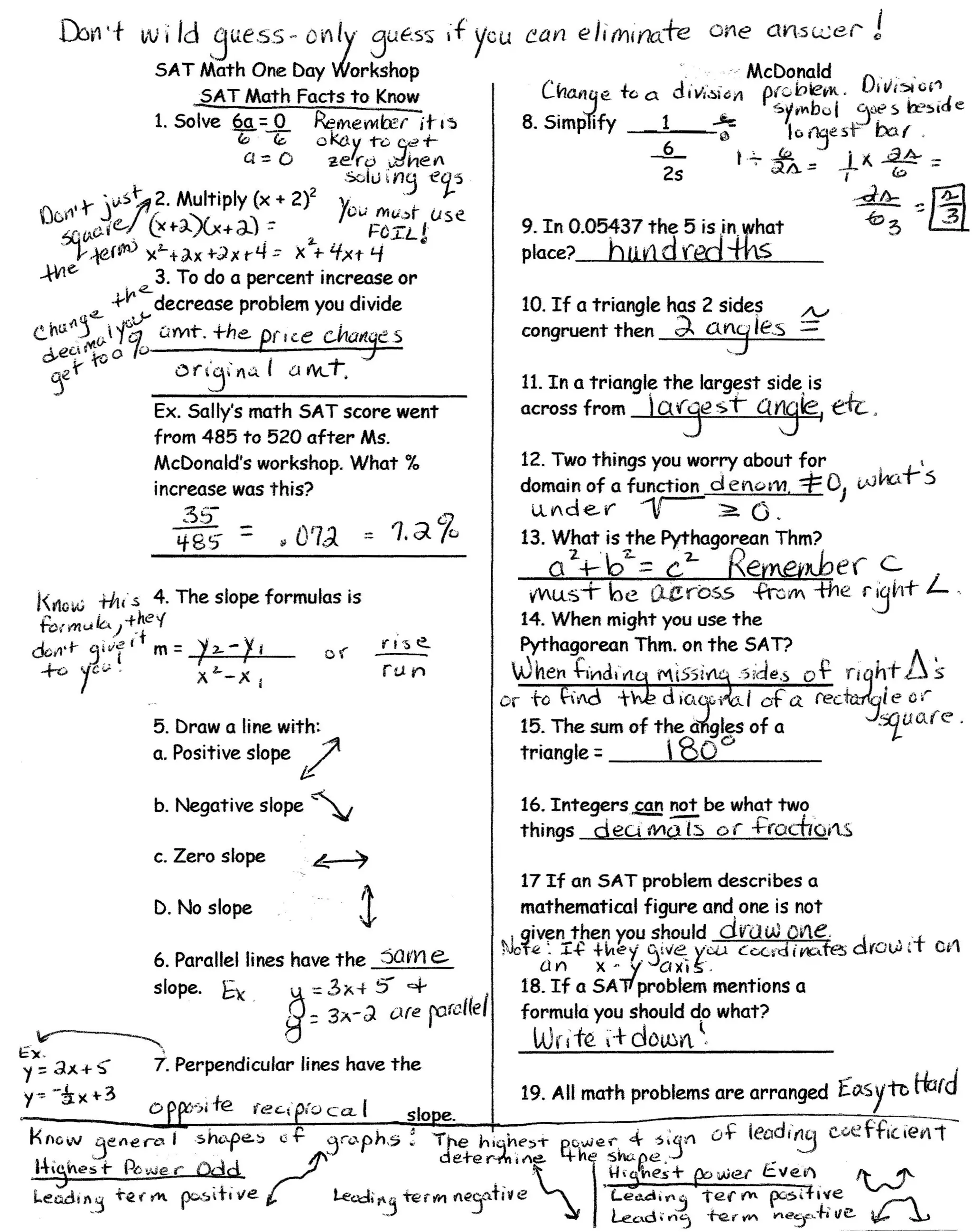 Sat math facts handout | PDF