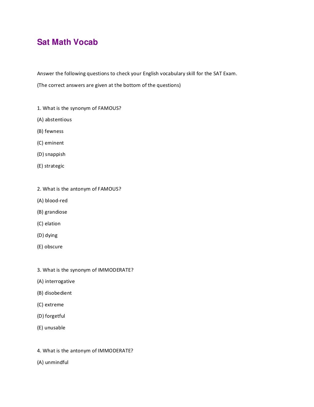 Sat Math Vocab | PDF