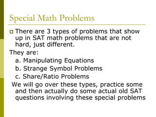 Sat math workshop | PPTX | Standardized Testing | Educational Assessment