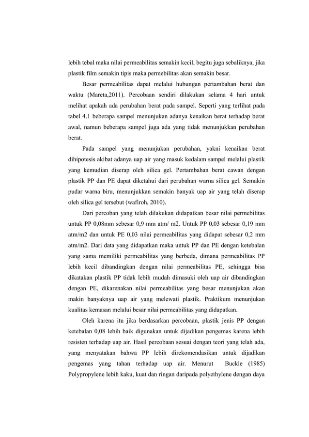 ITP UNS SEMESTER 2 Satop acara 4 Transfer Massa Uap Air Melewati Film Kemasan PE dan PP | DOCX